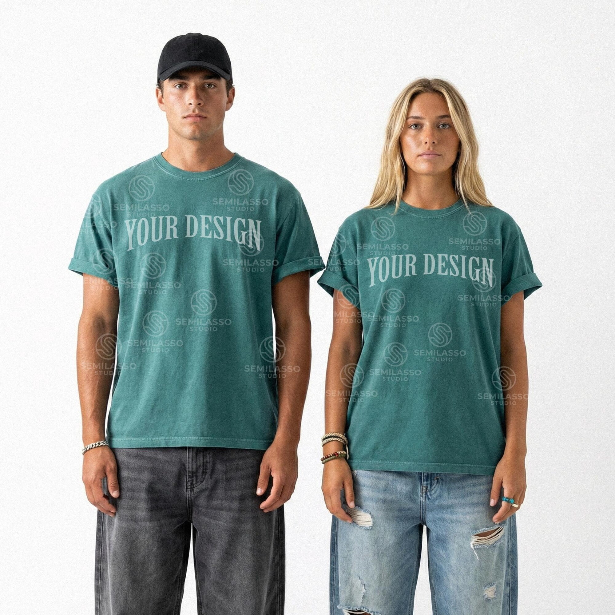 Streetwear 1717 Blue Spruce Model Mockup Male Female - Walmart.com