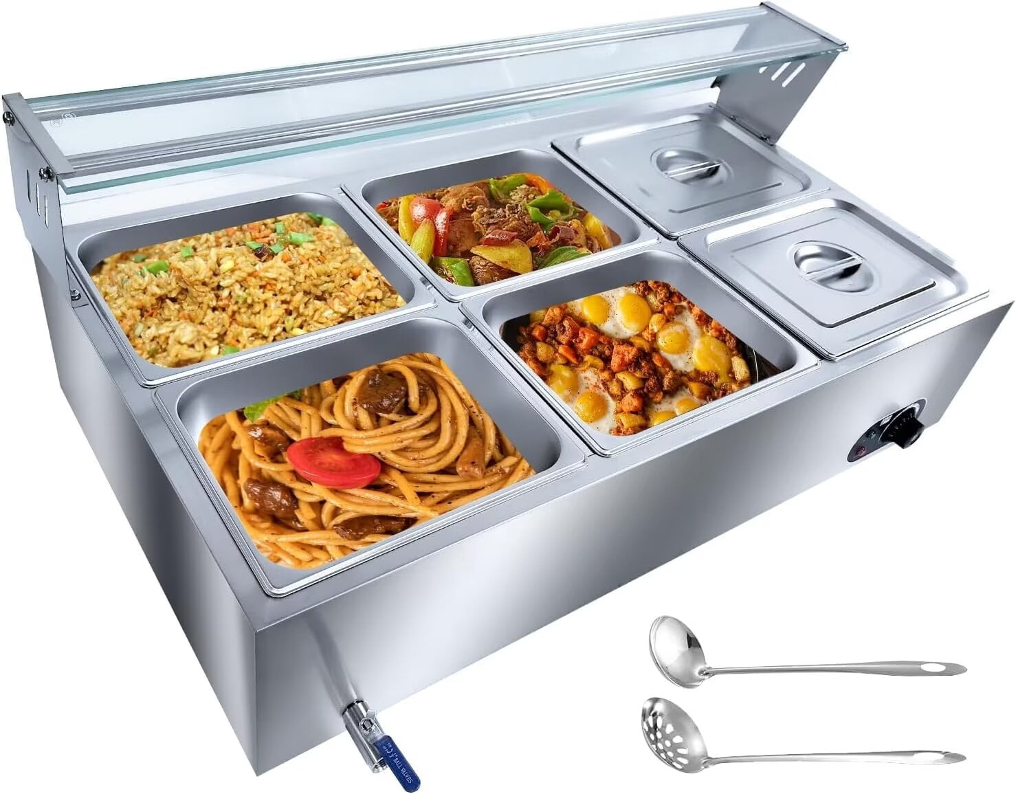 Strelect Commercial Grade Stainless Steel Bain Marie Buffet Food Warmer Steam Table, 6 Pan x 12 ...