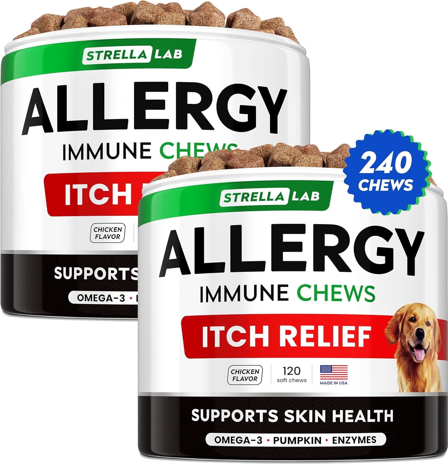 USA Made Allergy Relief Dog Treats - Omega 3, Pumpkin, Turmeric - Skin ...