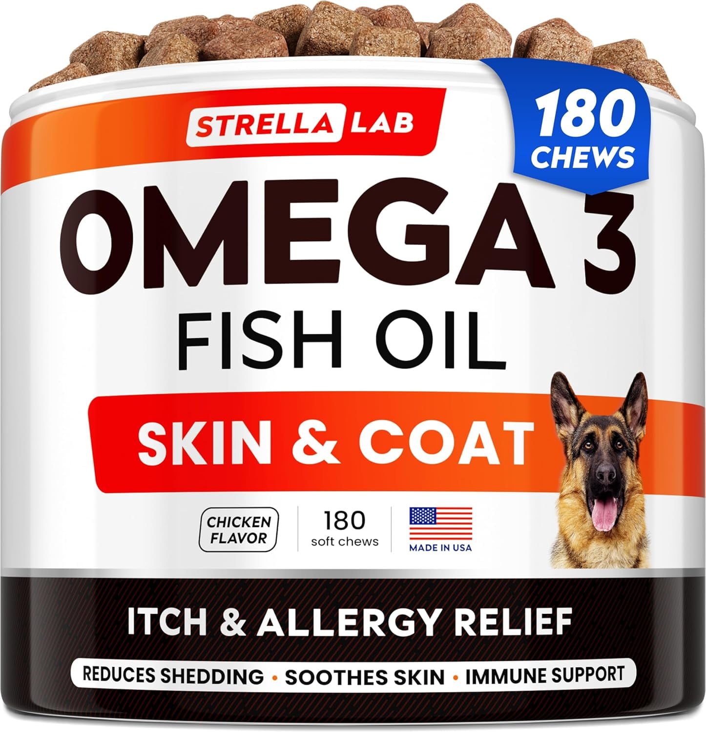 StrellaLab Dog Allergy Chews, Omega 3, Salmon Oil, Chicken Flavor ...