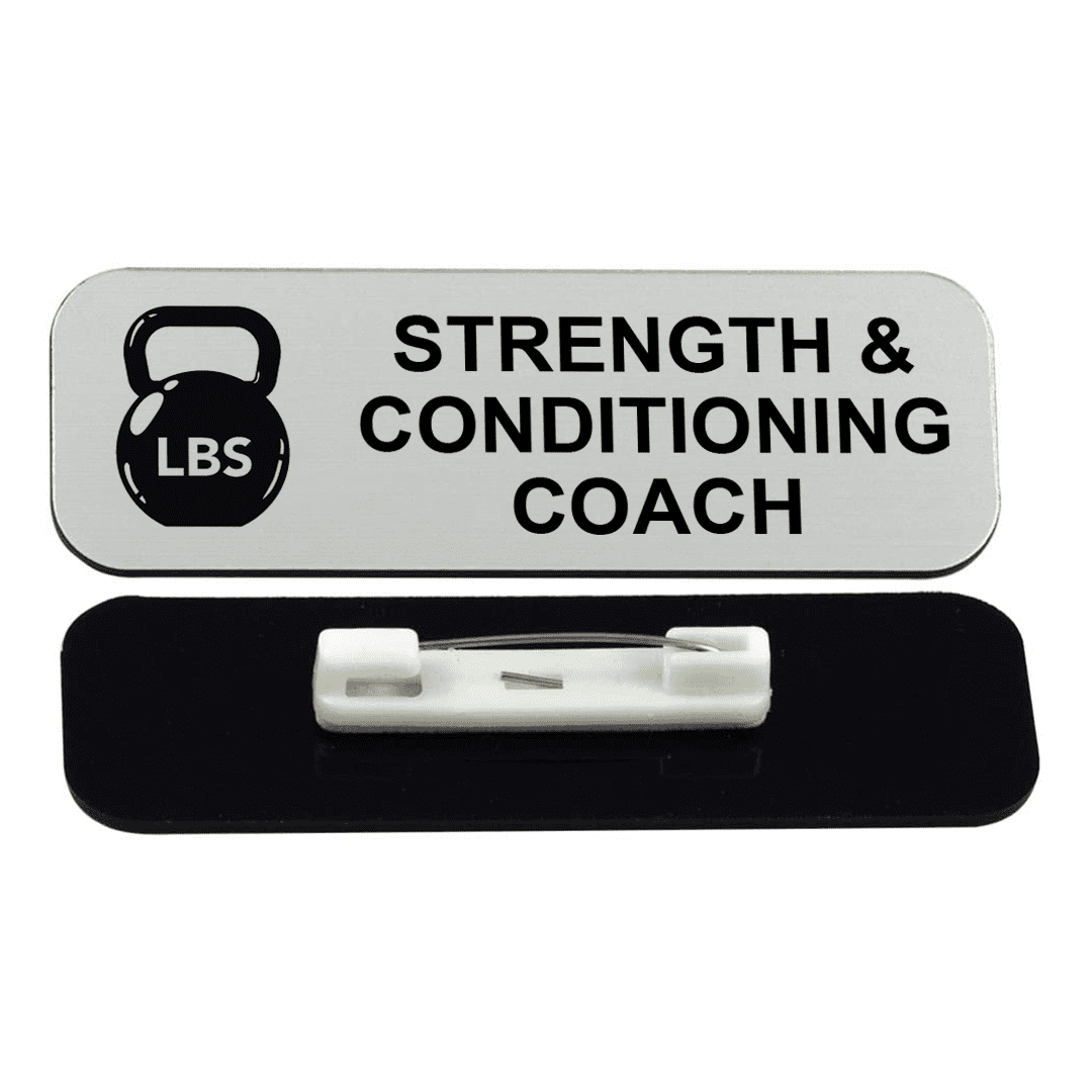 Strength & Conditioning Coach 1 x 3" Name Tag/Badge, Silver, (3 Pack ...