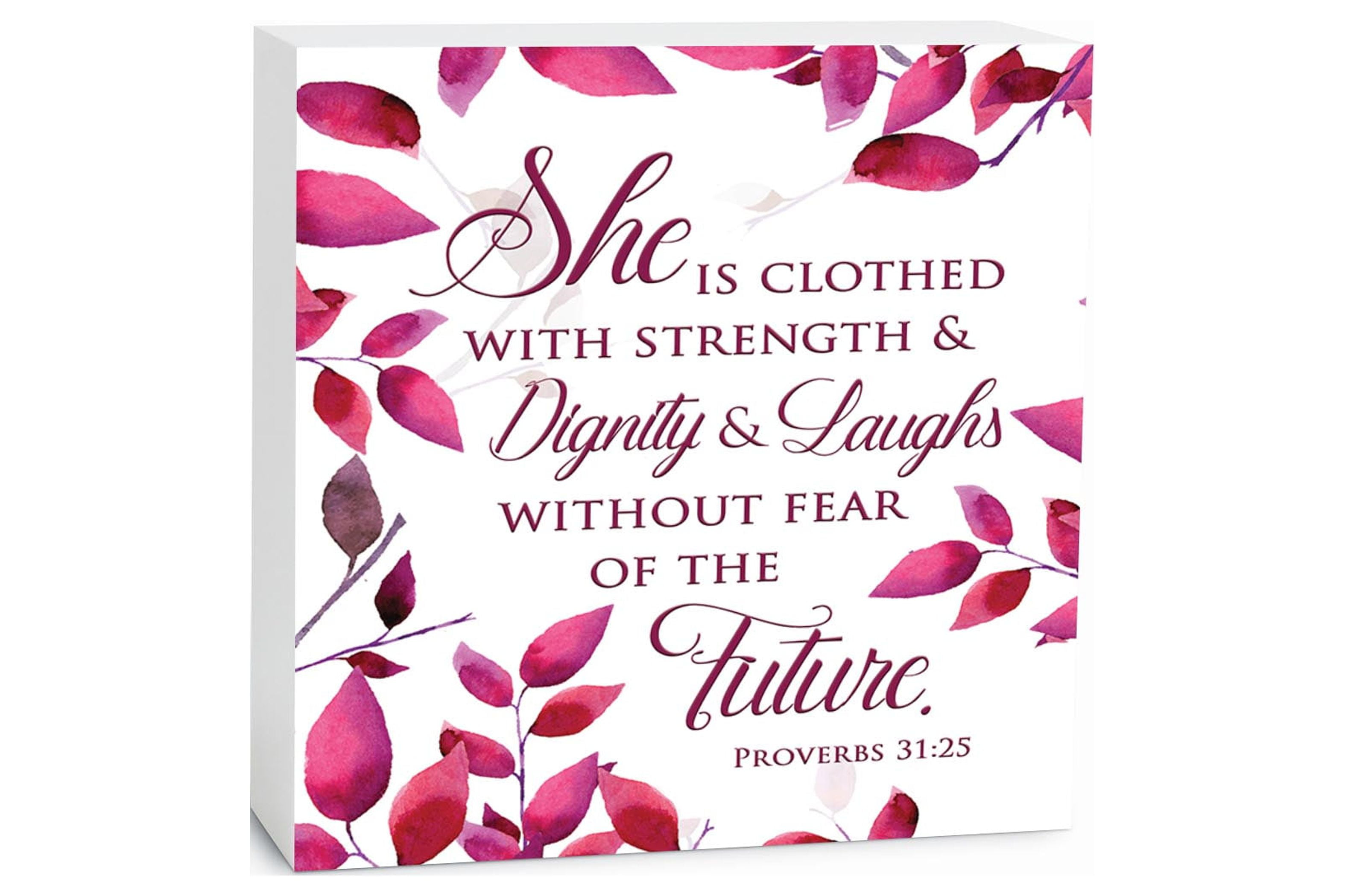 Strength Dignity Future Pink Leaves 5 x 5 Wood Tabletop Sign Plaque ...