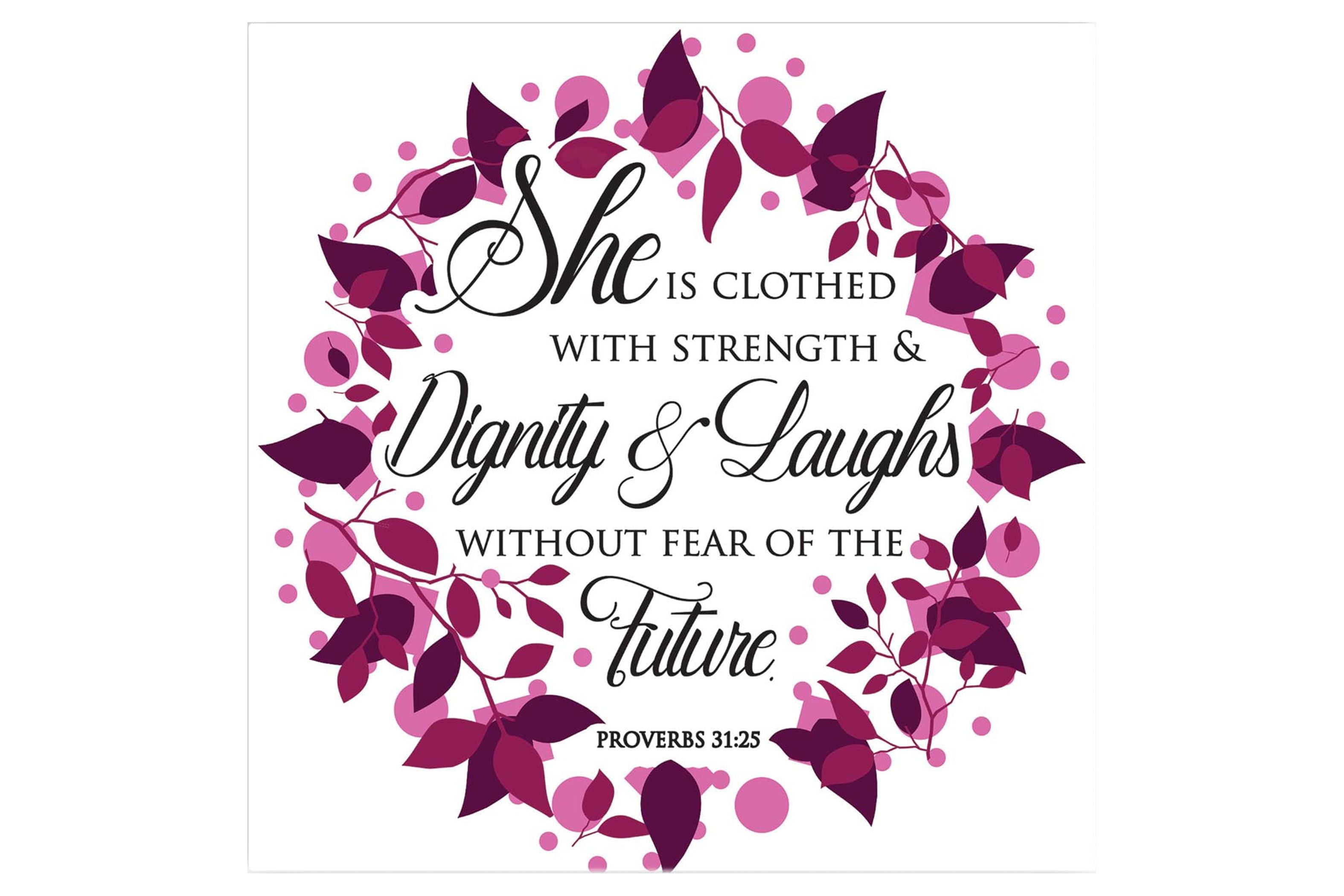 Strength Dignity Laughs Magenta Foliage 12 x 12 Wood Wall Sign Plaque ...