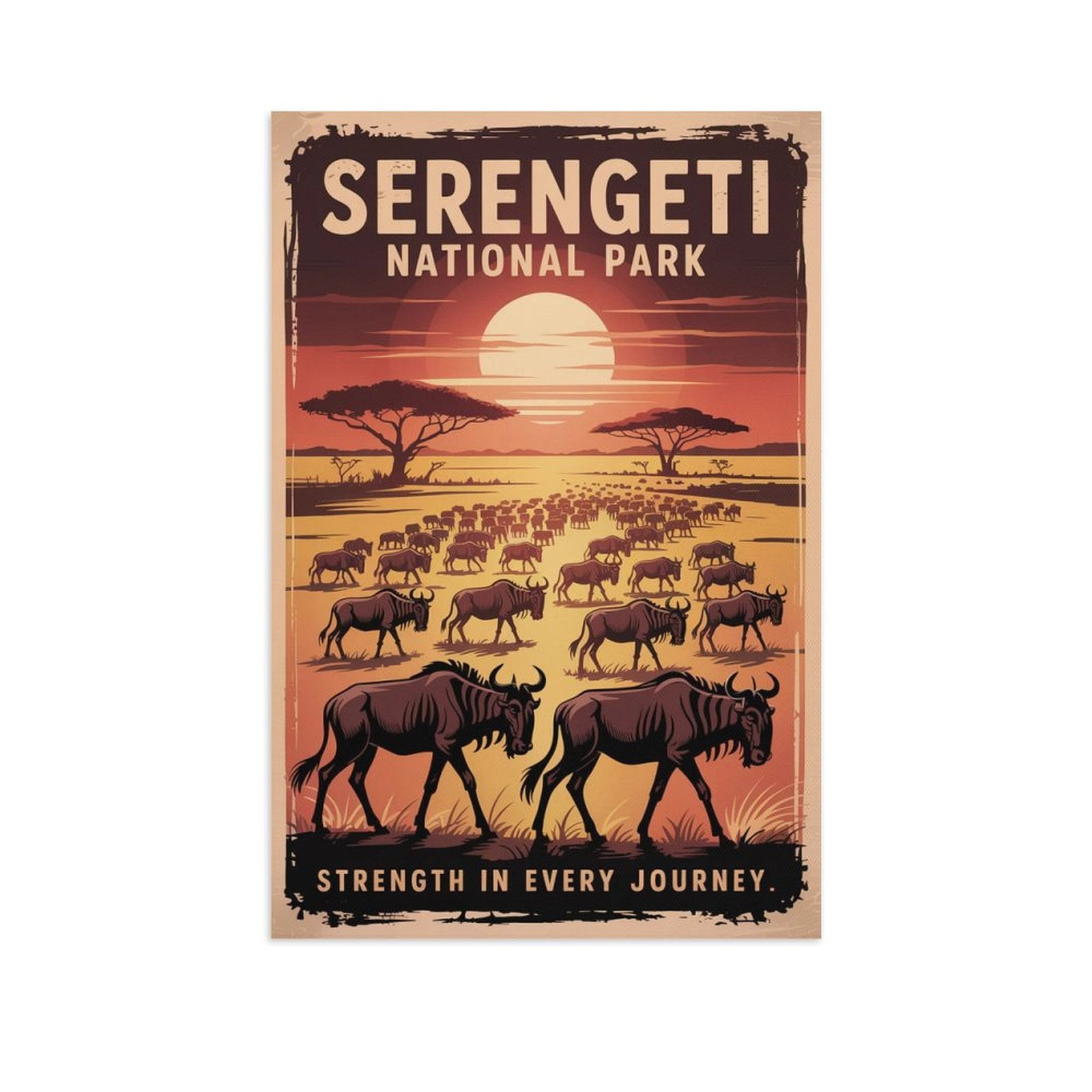 Strength in Every Journey Serengeti National Park Retro Travel Poster ...