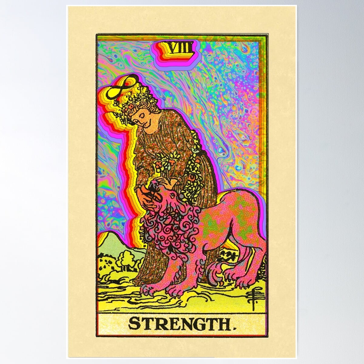 Strength Psychedelic Tarot Card Poster Wall Art, Modern Wall Decor For ...