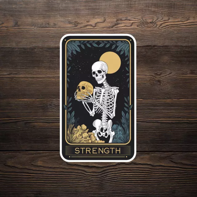 Strength Tarot Card Sticker - Skull Skeleton Floral Gothic Decorphone ...