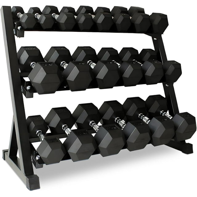 StrengthUSA 5-50 LBS Rubber Hex Dumbbell Set with Rack, 10 Pair, 550 ...