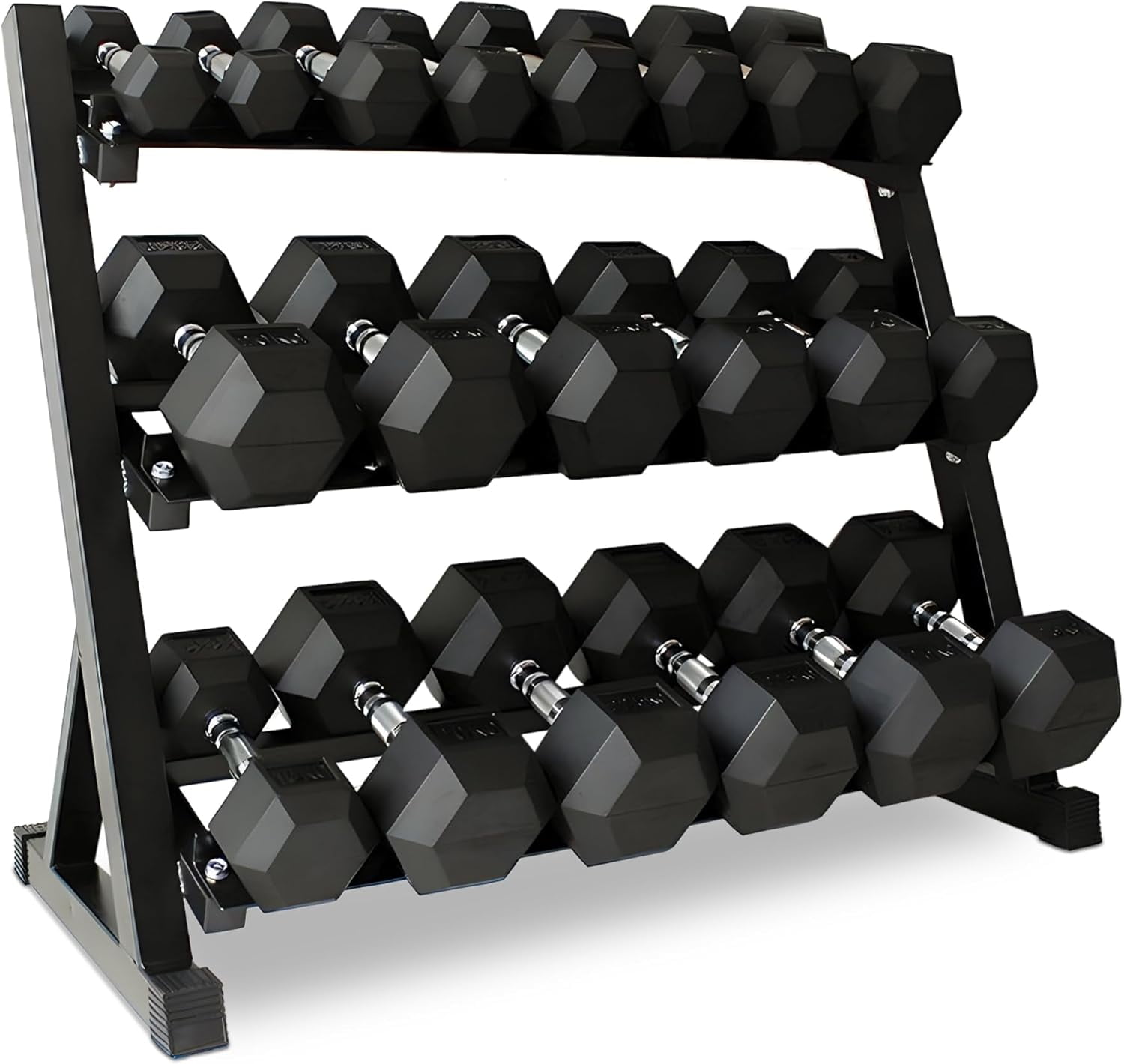 StrengthUSA 5-60 LBS Rubber Hex Dumbbell Set with Rack, 12 Pair, 780 ...