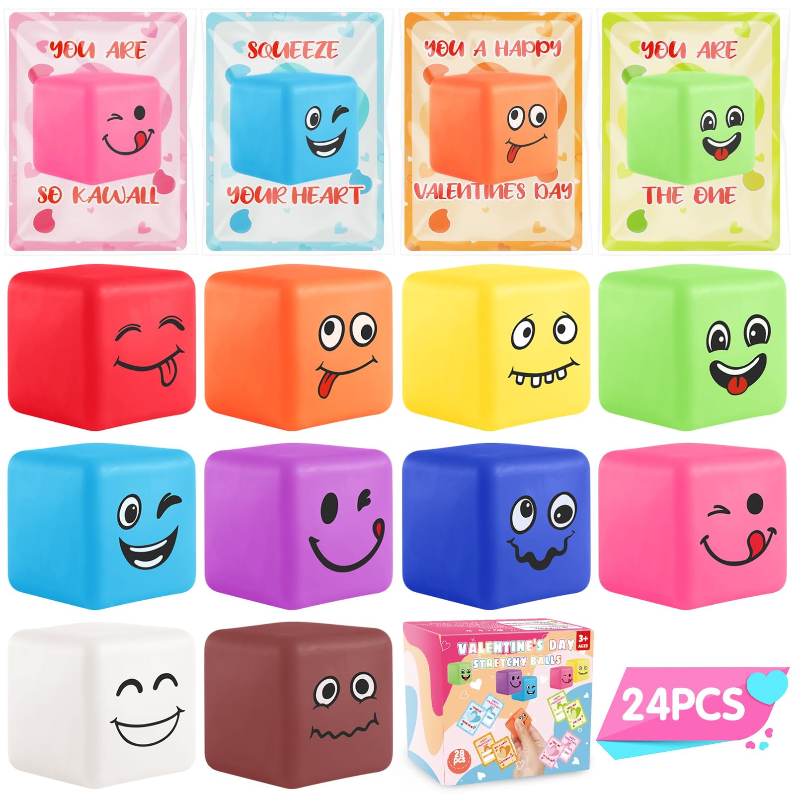 Stress Balls For Kids Adult, 24 Pack Cards For Kids Classroom, Kawaii ...