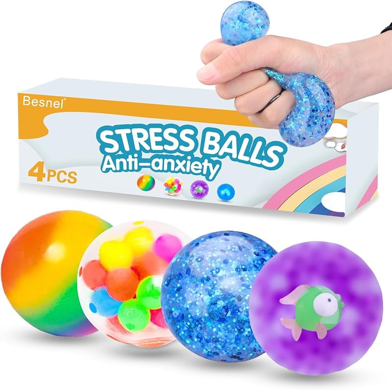 Stress Balls Set, Squishy Stress Ball, 4 Pack Squeeze Ball for Adults ...