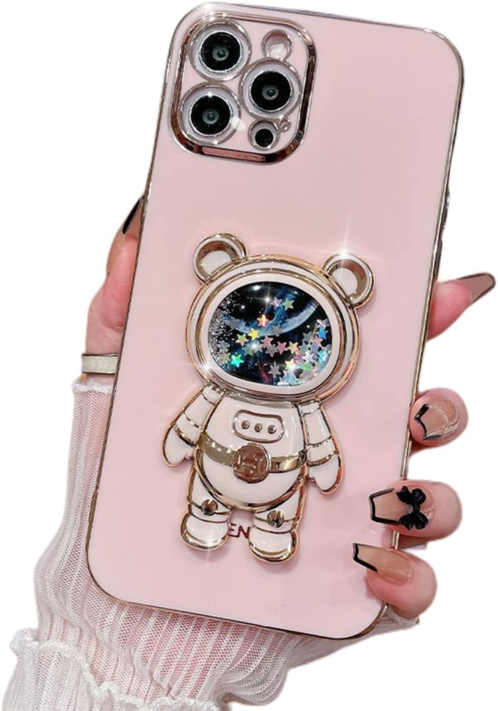 Stress Relief 3D Quicksand Astronaut Stand Bling Phone Case for iPhone ...