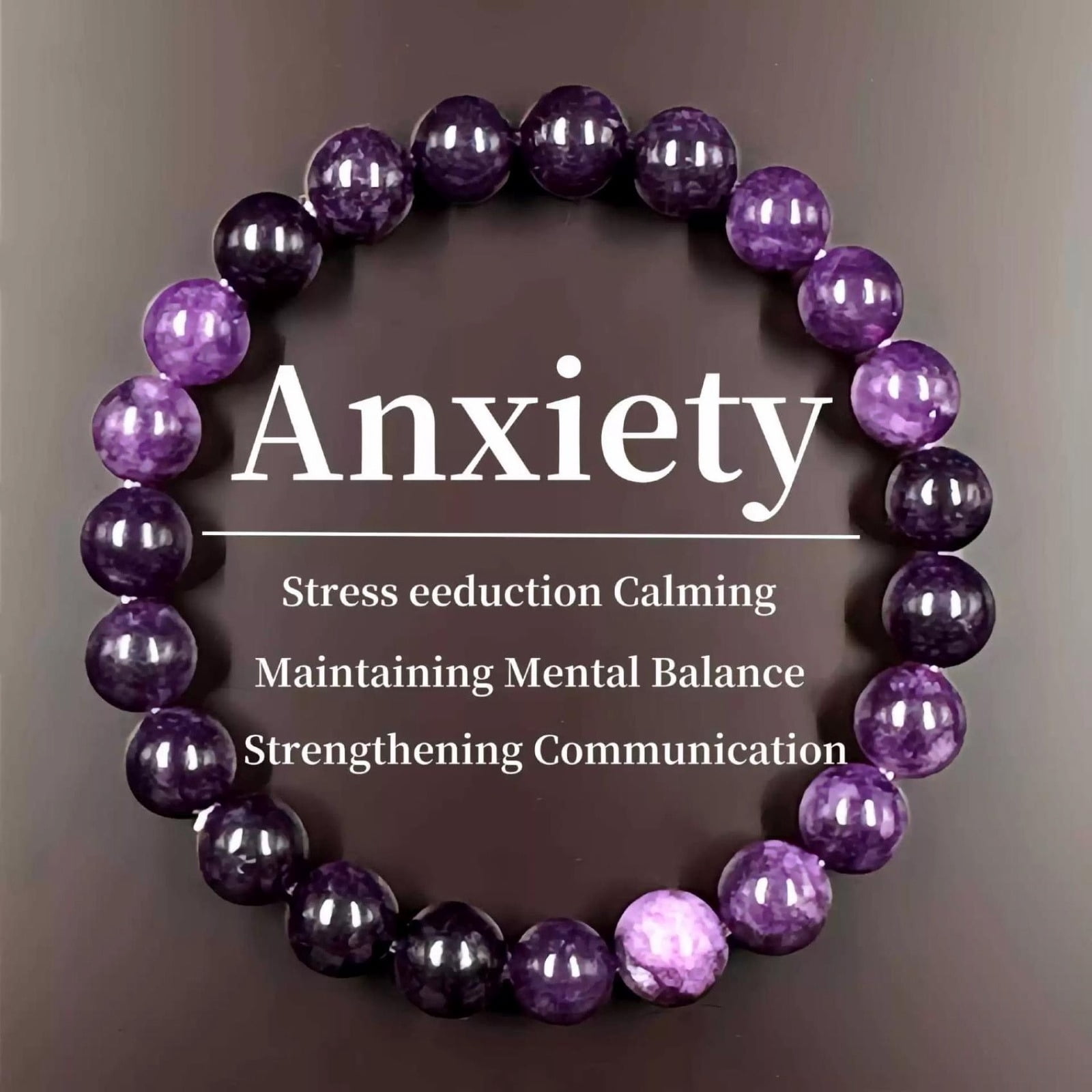 Stress Relief Anxiety Crystal Bracelet,Purple Stone Adjustable Elastic ...