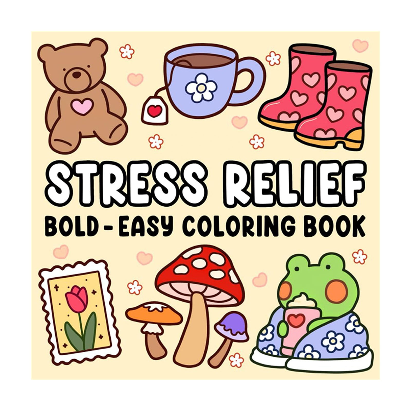 Stress Relief: Coloring Book for Adults and Kids, Bold and Easy, Simple ...