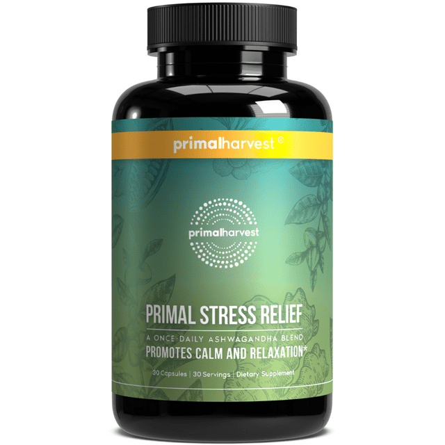 Primal Harvest Stress Relief Supplement with Pure Ashwagandha Root & L ...