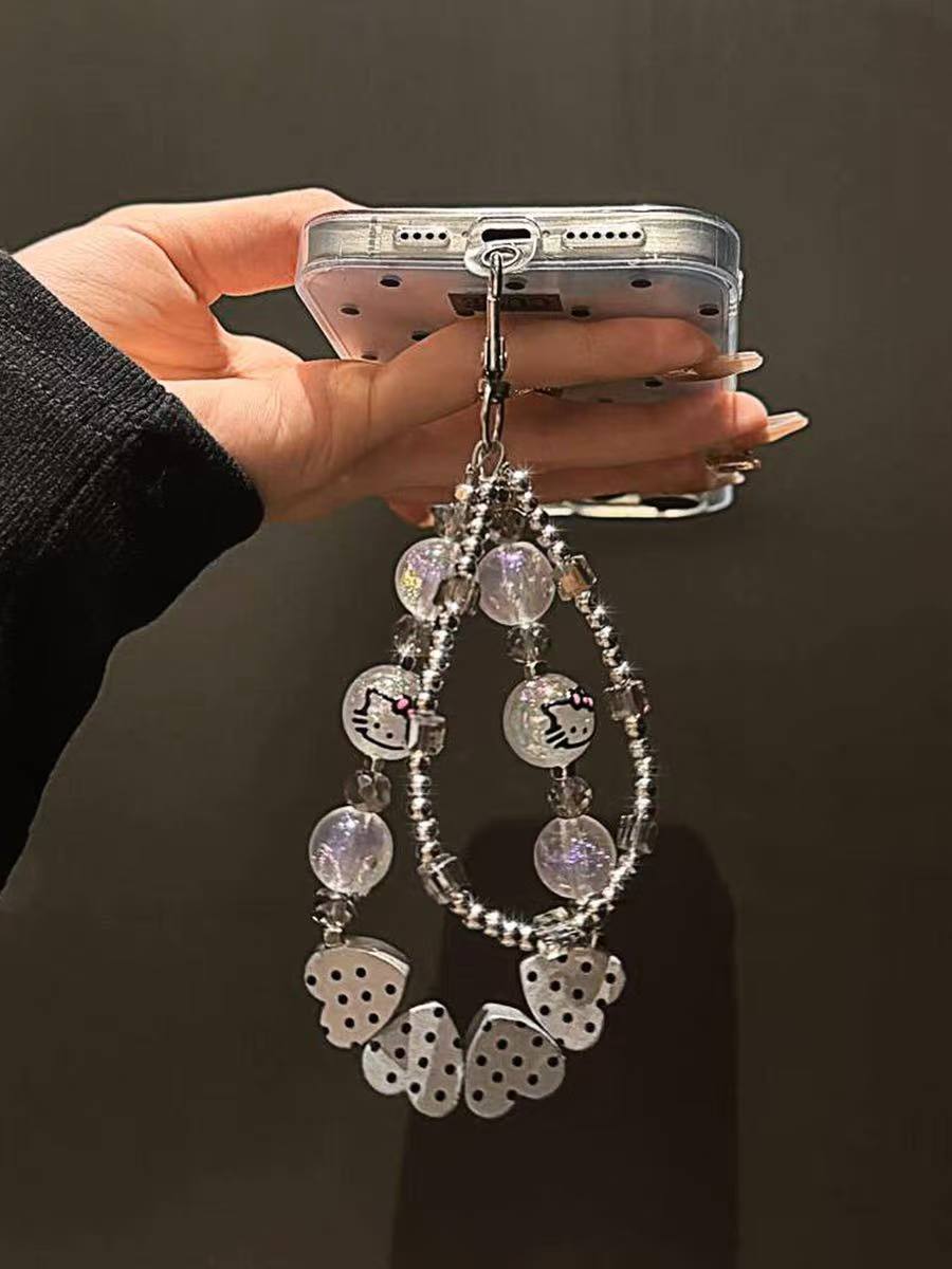 Crystal Polka Dot Heart Beaded Handheld Chain, Universally Compatible ...