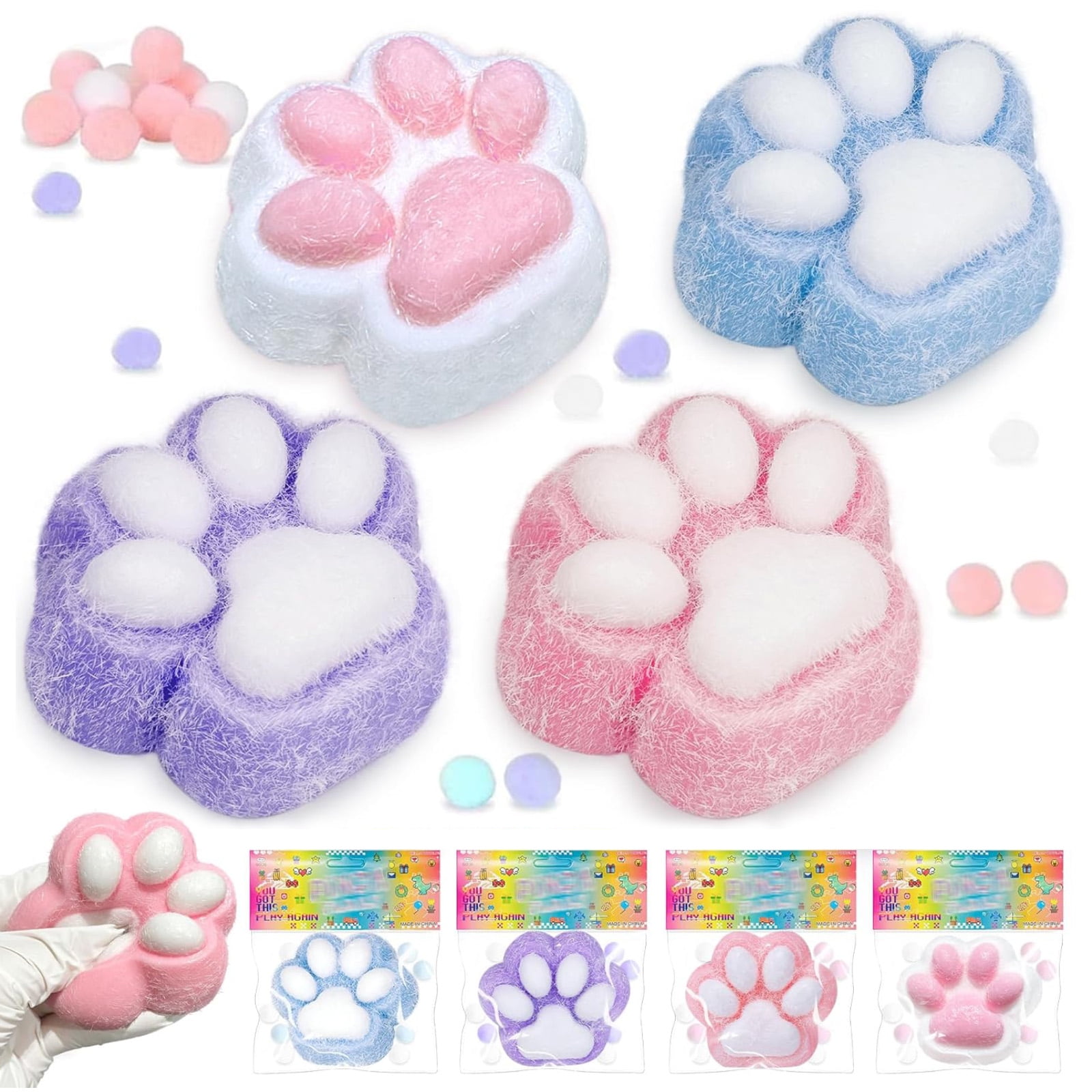 Stress Relief Toy Taba Cat Paw, 4Pcs Squeeze Toys Paw, Cute Sensory ...