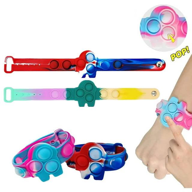 Stress Relief Wristband Fidget Toys 2 Pcs Wearable Push Pop Bubble ...
