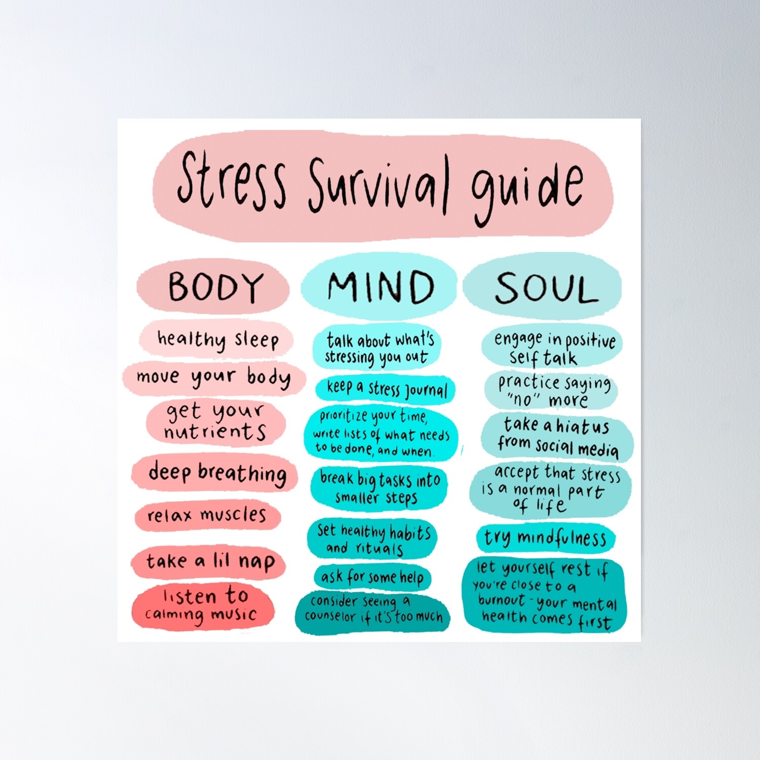 Stress Survival Guide For All Poster Wall Art, Modern Wall Decor, 24x24 ...