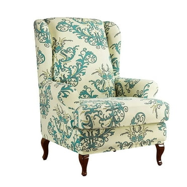 Wingback Chair Slipcover 2 Piece Spandex Fabric Stretch Washable ...