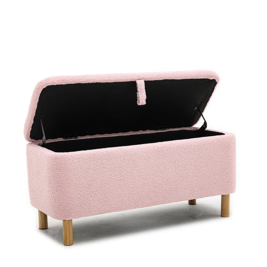Stretch Boucle Storage Ottoman Bench,Entryway Bench, Sherpa Upholstered ...
