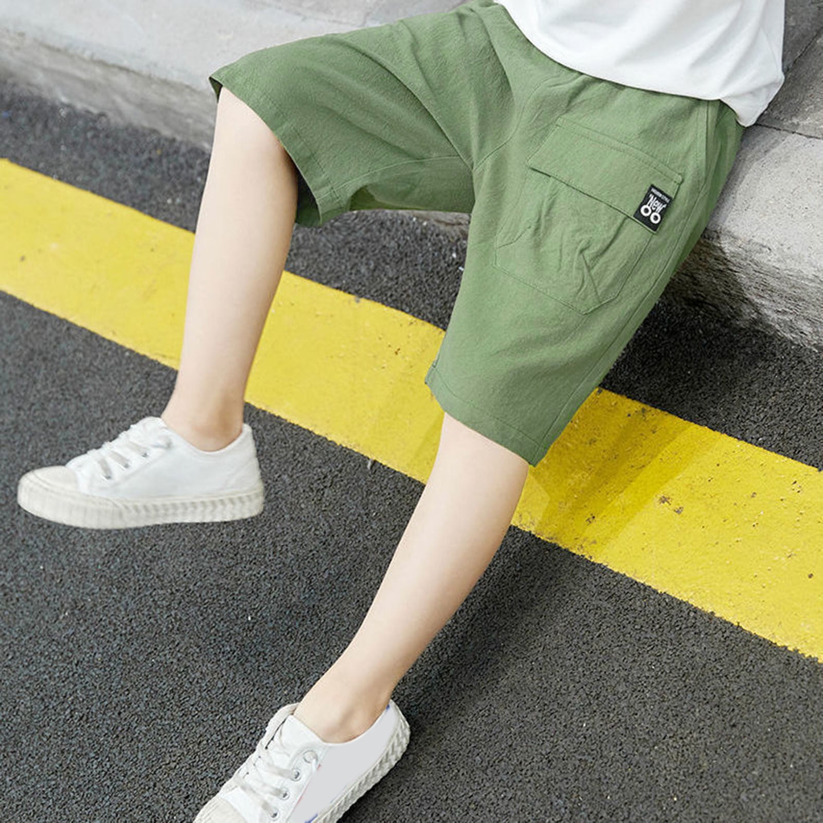Stretch Cargo Shorts Boys Green Shorts Elastic Waist School Kids Boys ...