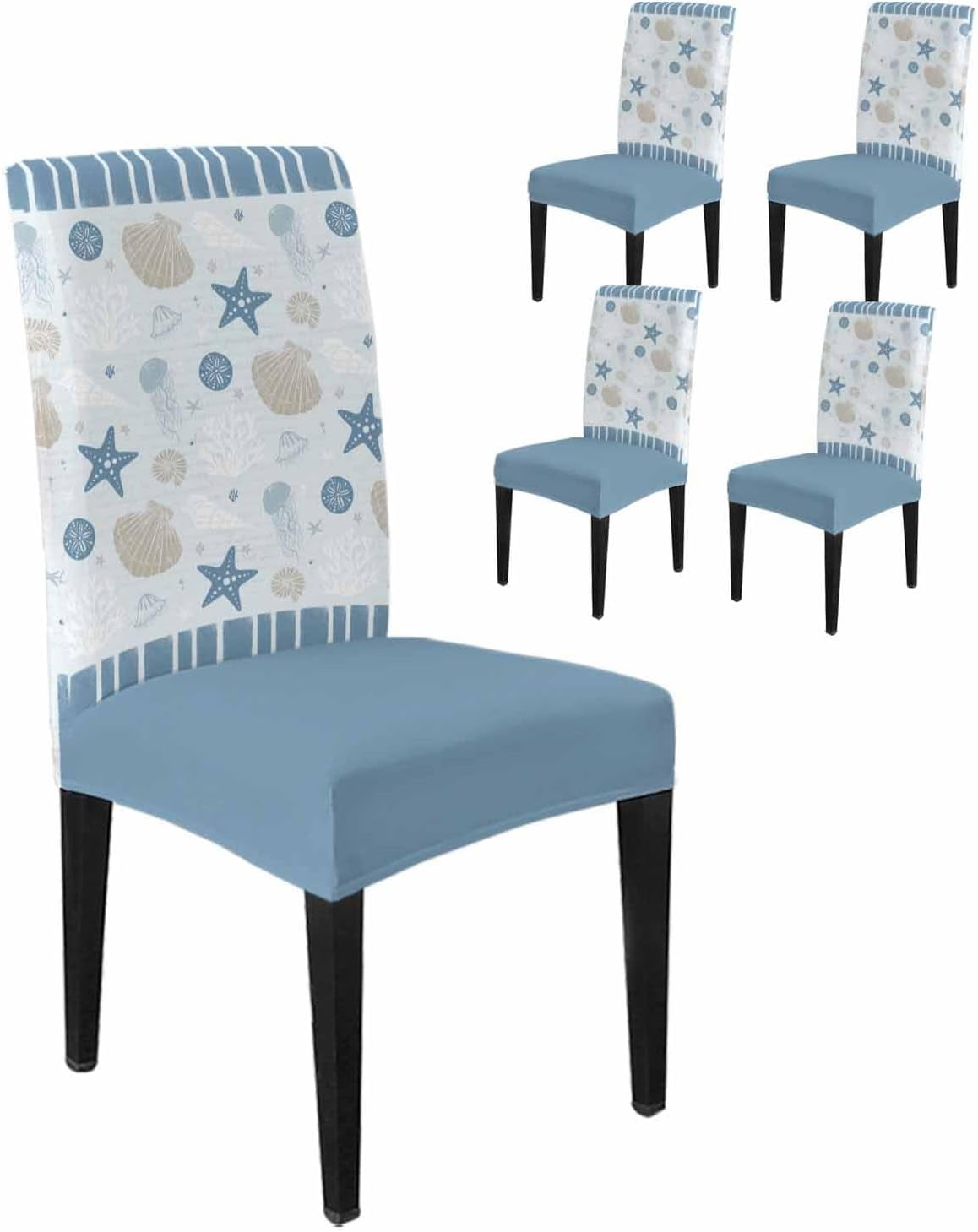 Stretch Chair Covers Set of 4, Summer Ocean Starfish Seashell Jellyfish ...