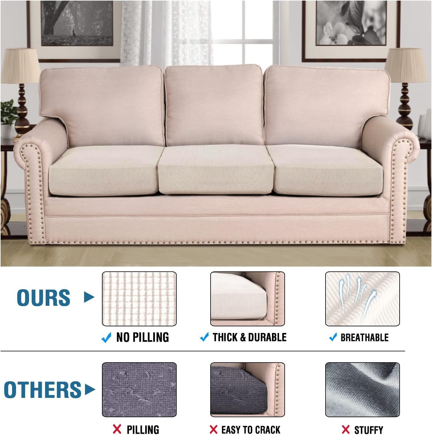 Stretch Cushion Cover Set - Thick Jacquard Textured Twill Fabric (3 ...