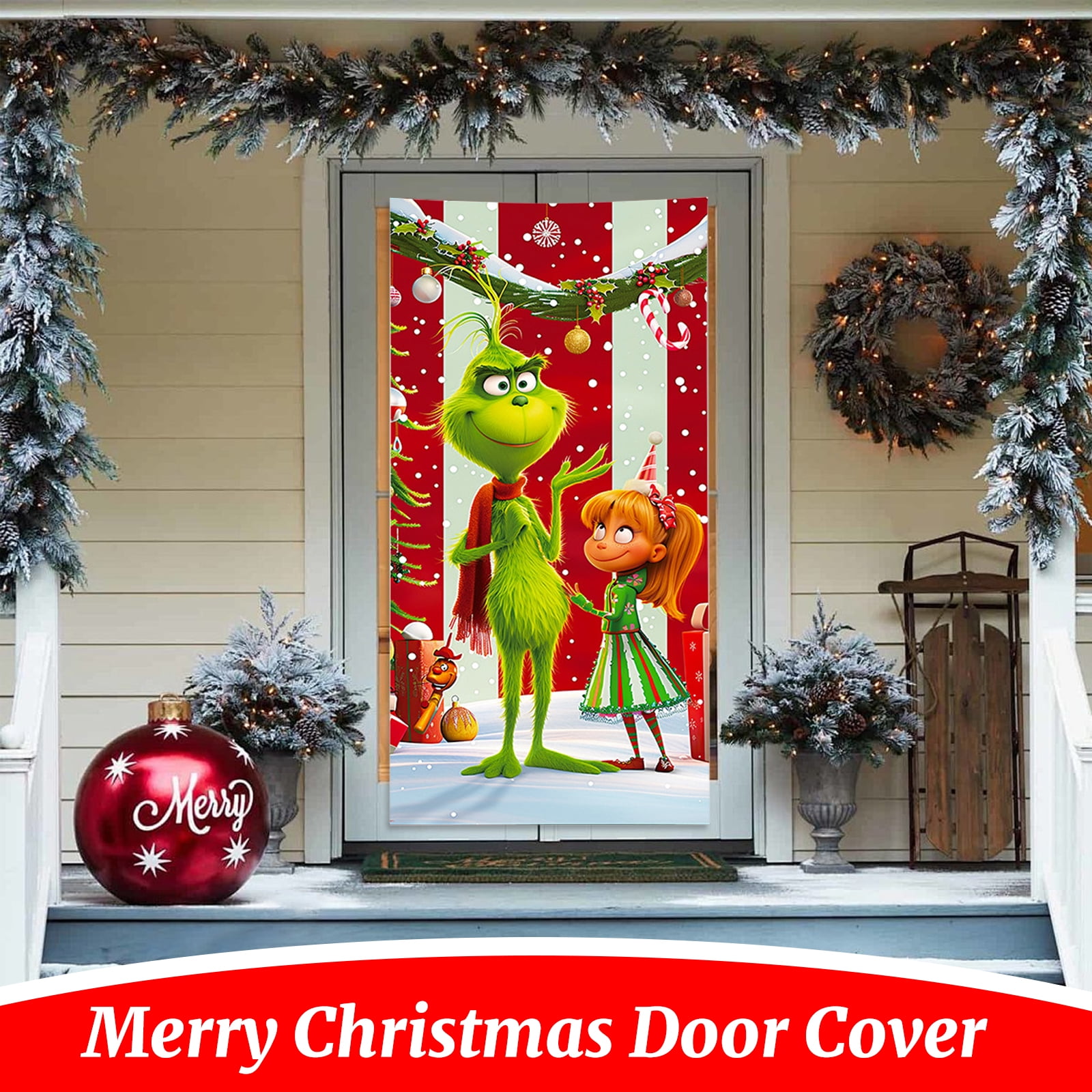 Stretch Fabric Door Cover Cross-border Christmas Happy Door Cover ...