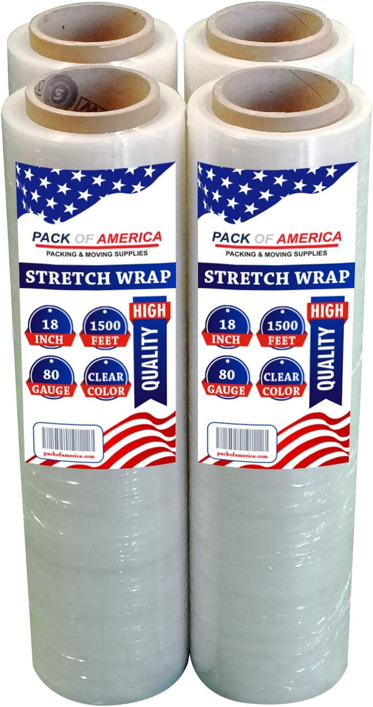 Stretch Film - 4 Roll Clear, 18” x 1500 Feet, 80 Gauge (20 Micron ...