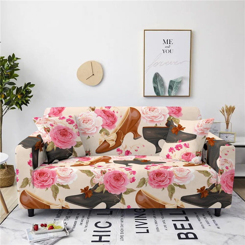 Stretch Flower Corner Sofa Cover All-Inclusive Chaise Lounge Couch ...