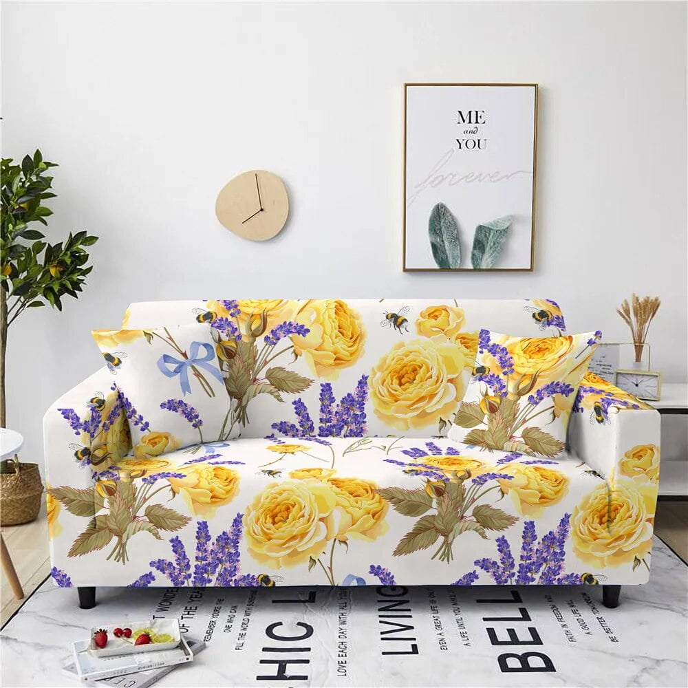 Stretch Flower Corner Sofa Cover All-Inclusive Chaise Lounge Couch ...