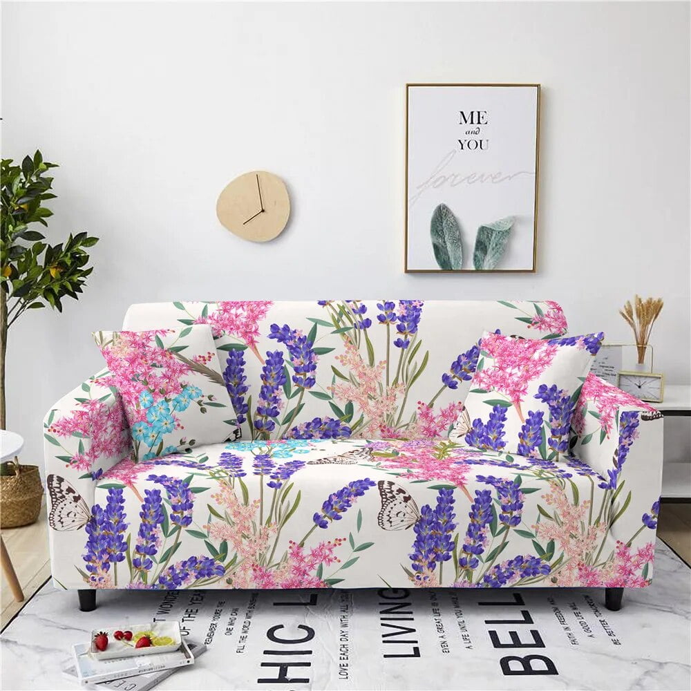 Stretch Flower Corner Sofa Cover All-Inclusive Chaise Lounge Couch ...