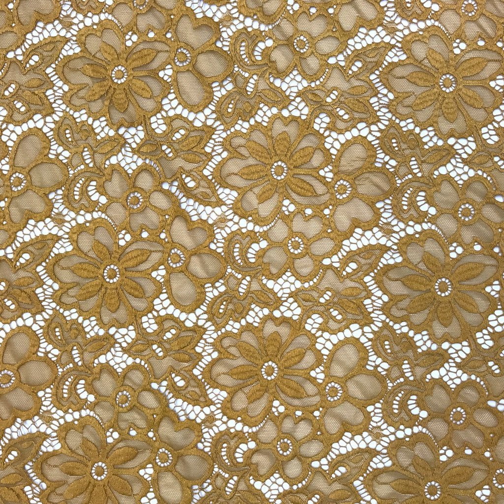 Stretch French Lace Embroidered Floral Florence 58" Wide Fabric (Gold ...