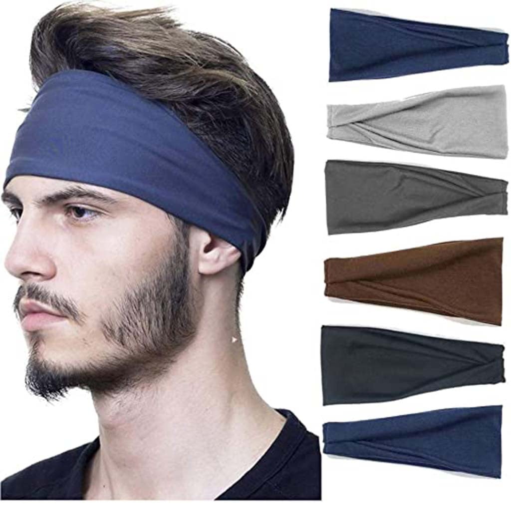Stretch Head 6Pc Mens Band Wrap Headband Men Thin Elastic Sweatband ...