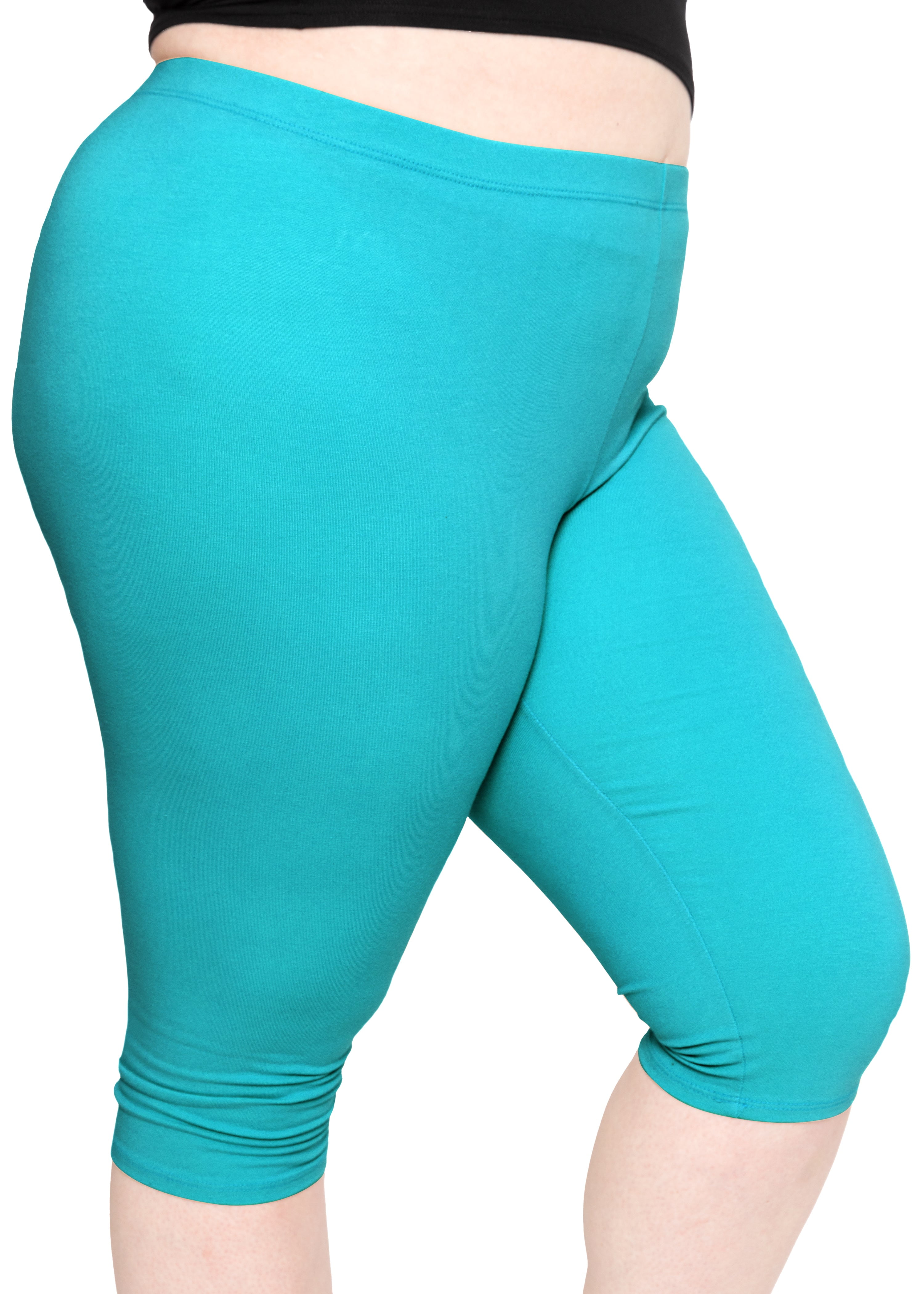Stretch Is Comfort Women's Cotton Knee Length Leggings, Turquoise 3X ...