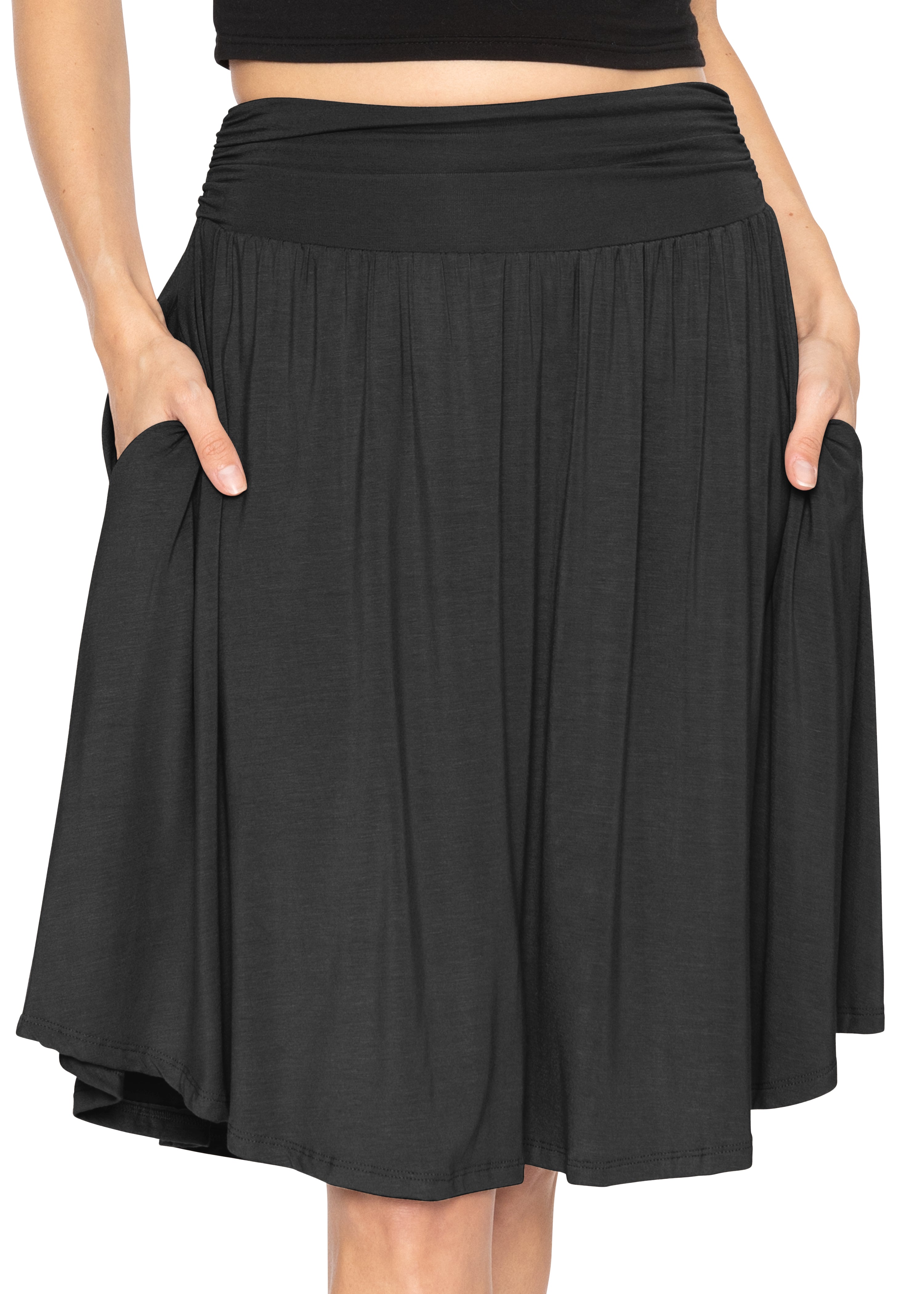 Themogan Womens Plus Side Slit Ponte Knit High Waist Mid Calf Long