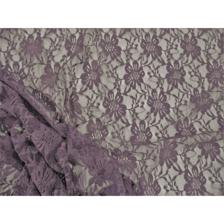 Stretch Lace Apparel Fabric Sheer Floral Dusty Eggplant Purple WW24