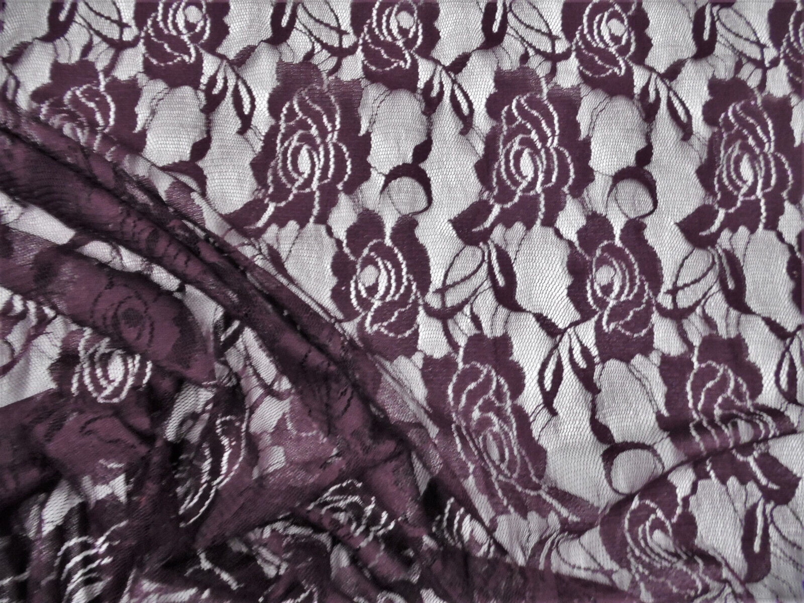Stretch Lace Apparel Fabric Sheer Rose Floral Deep Burgundy WW35 ...