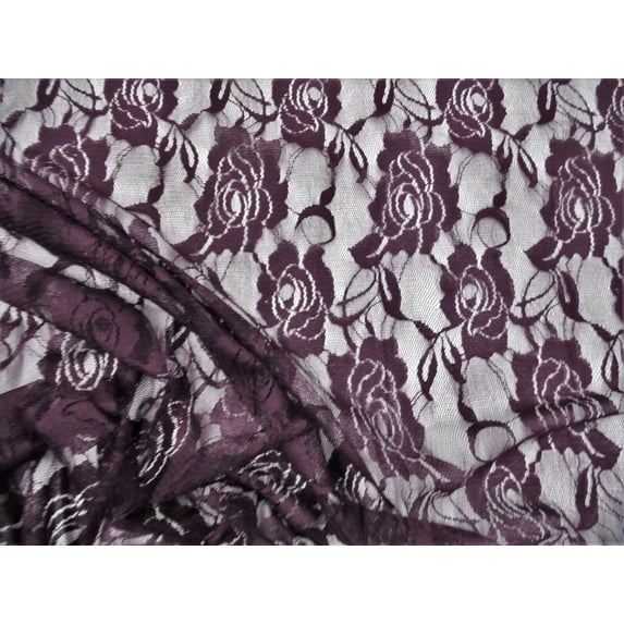 Stretch Lace Apparel Fabric Sheer Rose Floral Deep Burgundy WW35 ...