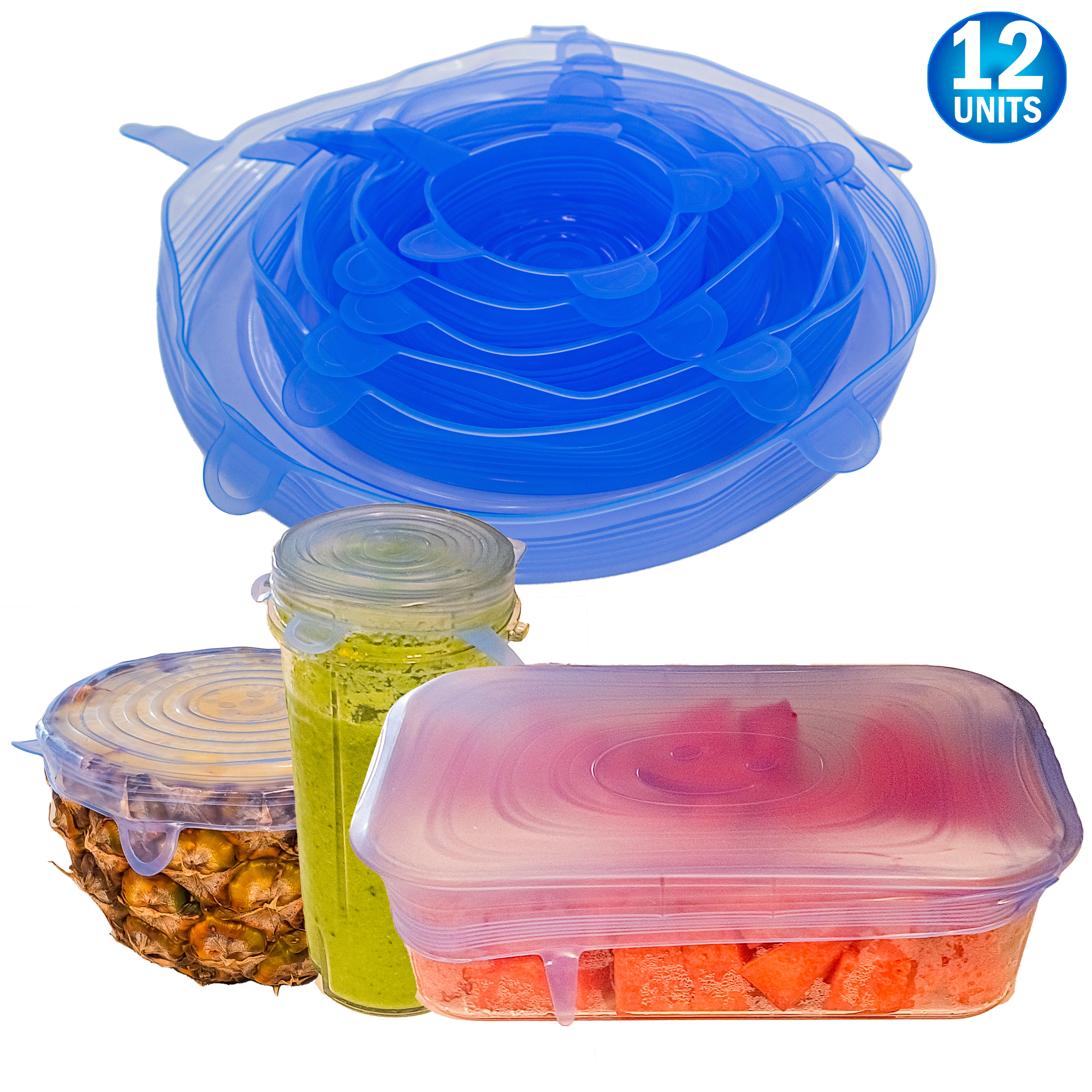 Stretch Lids Silicone Food Storage Container Lids - Reusable Premium 12 ...