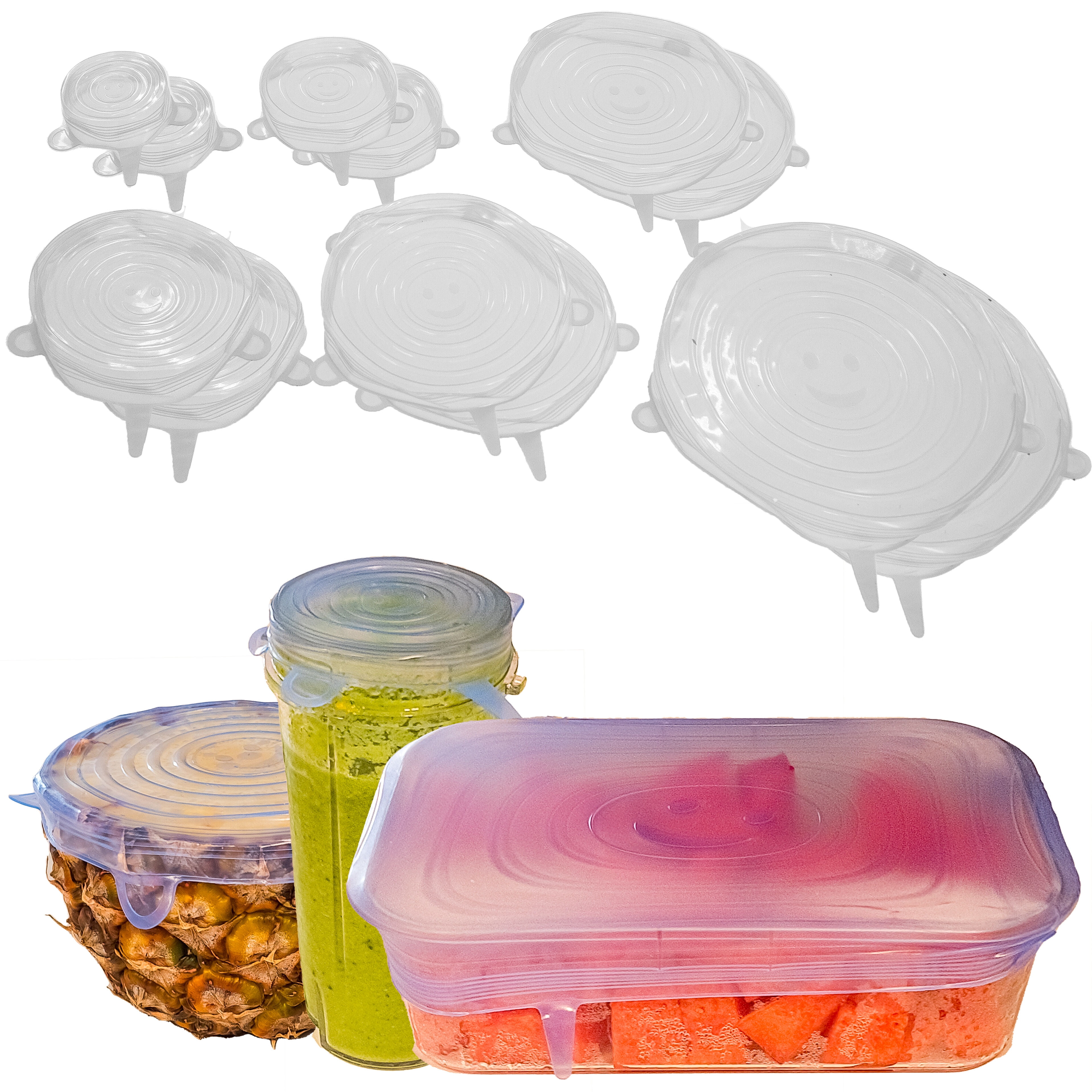 Stretch Lids Silicone Food Storage Container Lids - Reusable Premium 12-Pack - Leak-Proof & Eco ...