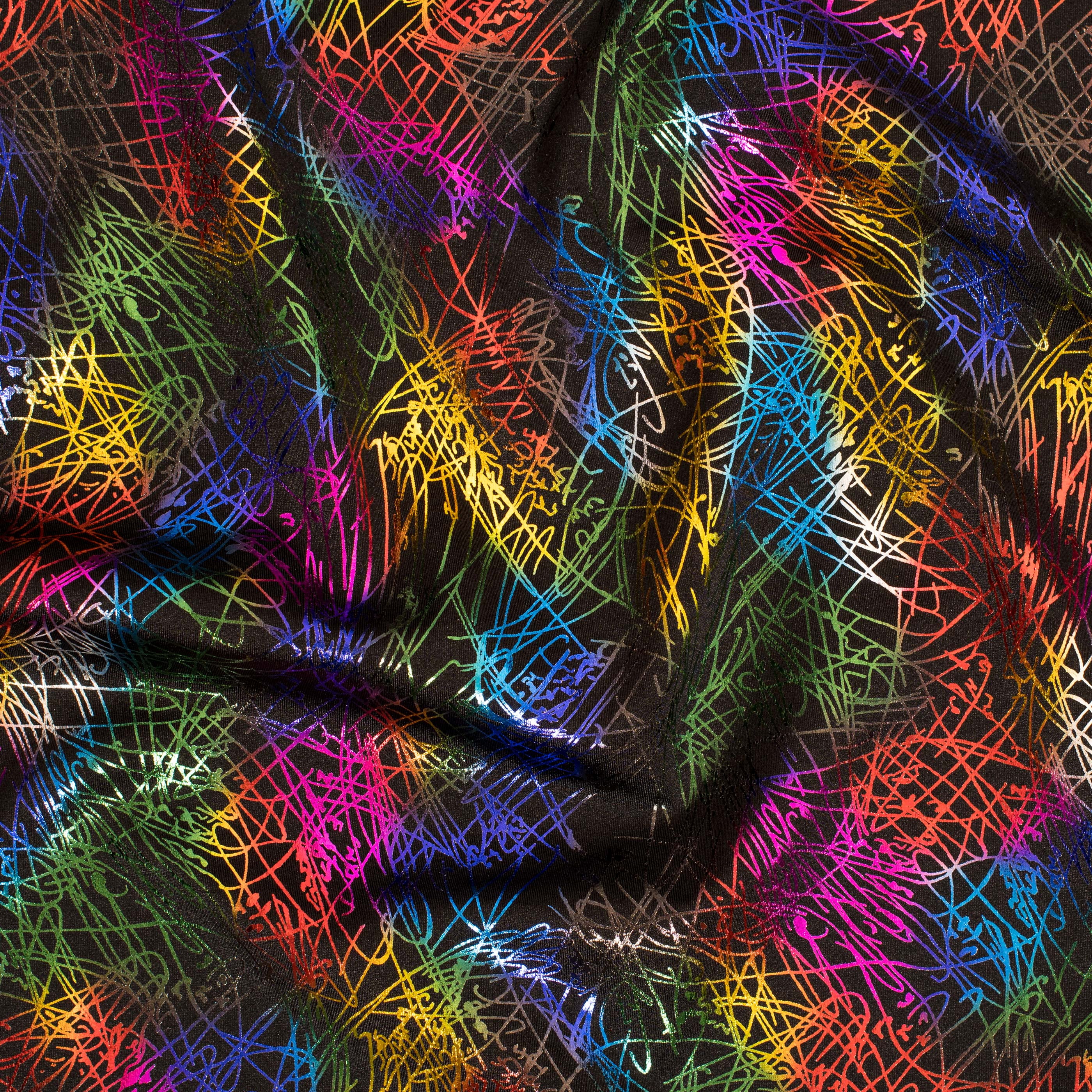 Stretch Nylon Spandex Fabric with Dancing Splash Hologram Foil ...