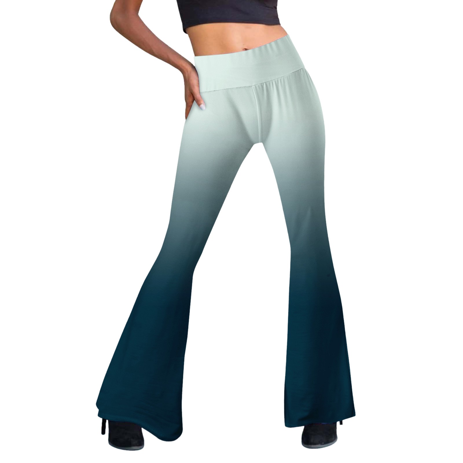 Stretch Pants For Women Full Length Flare Leg High Waist Soft ...