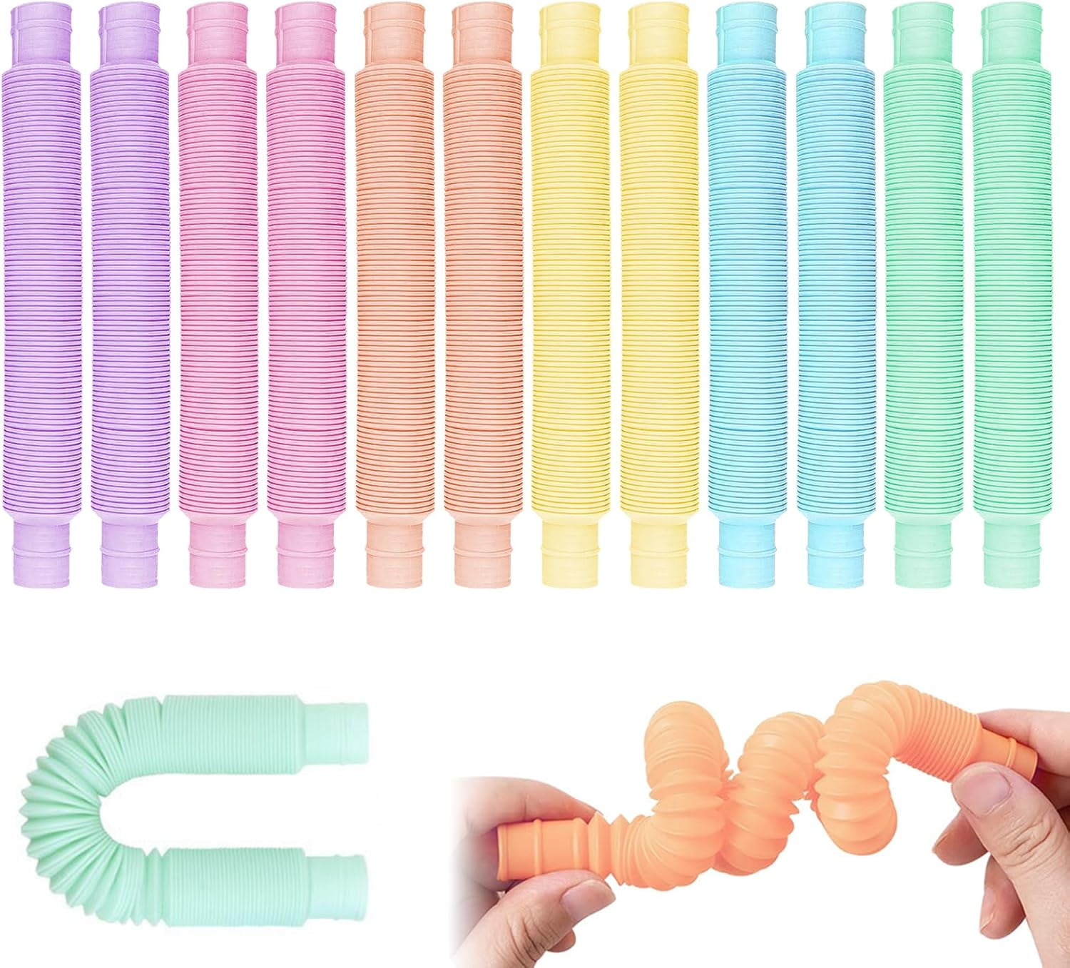 Stretch Pipe Toy,12 PCS Fidget Tube Toys Fun Tubes Mini Sensory Tube ...