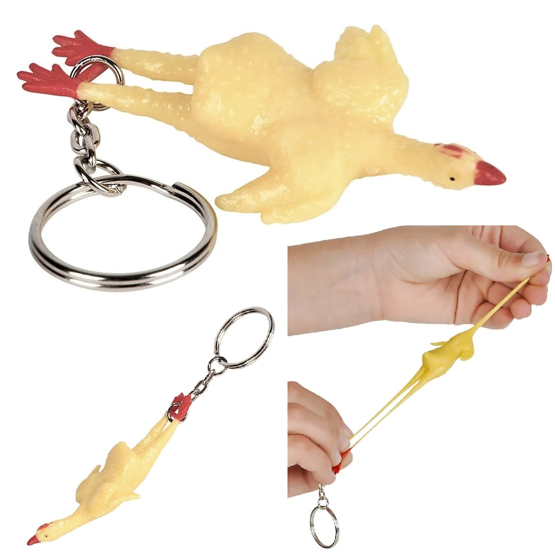 Stretch Rubber Chicken Keychain (3 Inch) (12 Pack) Yellow Mini Rubber ...