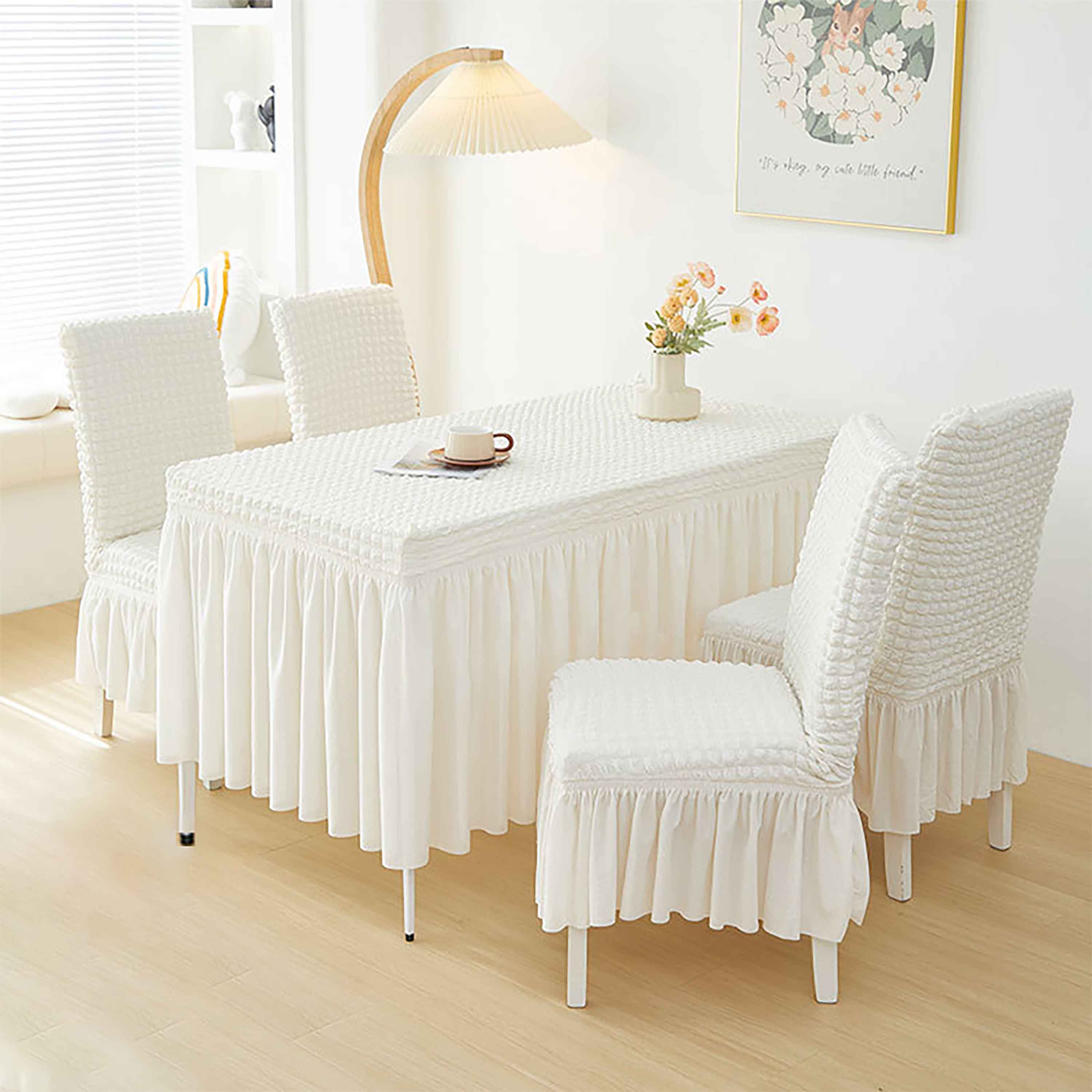 Stretch Seersucker Tablecloth With Long Skirt,Dining Chair Covers Set ...