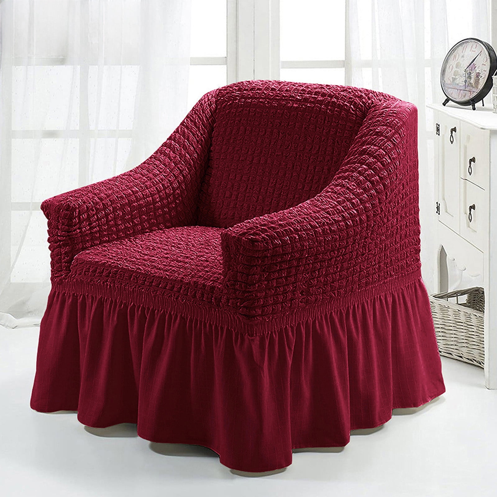 Stretch Seersucker Wingback Chair Slipcover,Universal Wing Chair Slipcovers with Skirt,Easy ...