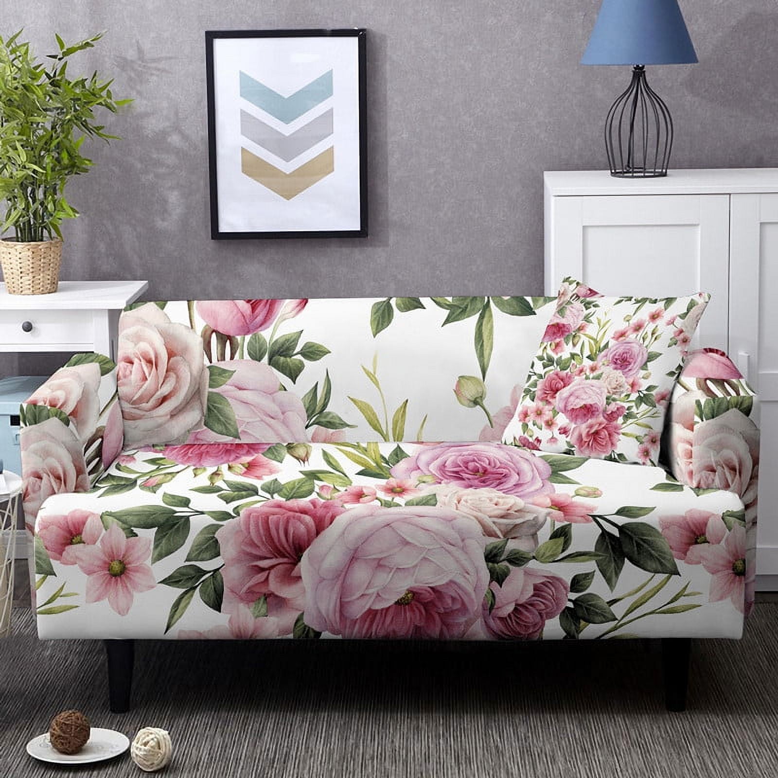 Stretch Slipcover 1/2/3/4 Seat Covers Peony Print Sectional Elastic ...