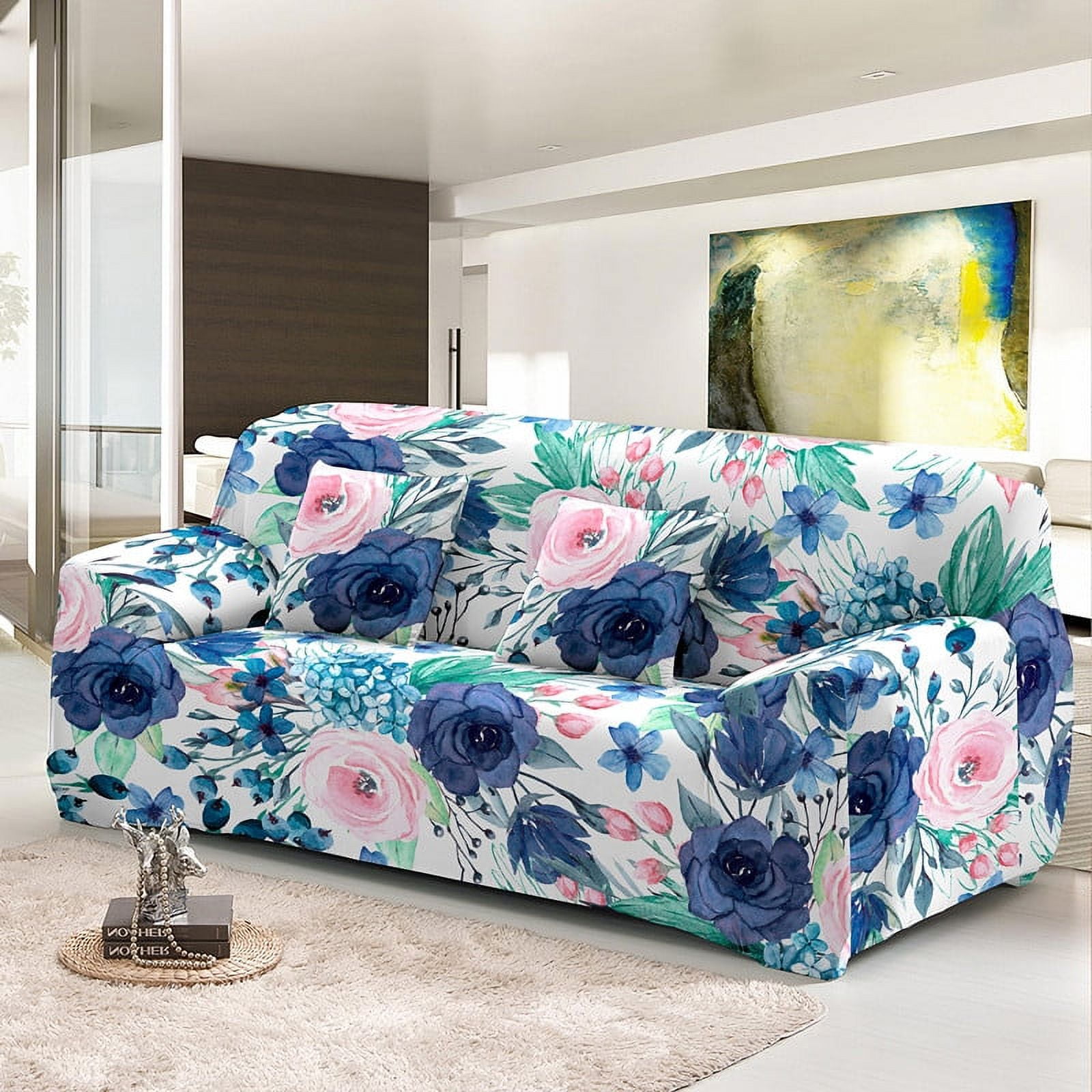 Stretch Slipcovers 1/2/3/4 Seat Peony Print Sectional Elastic Sofa ...