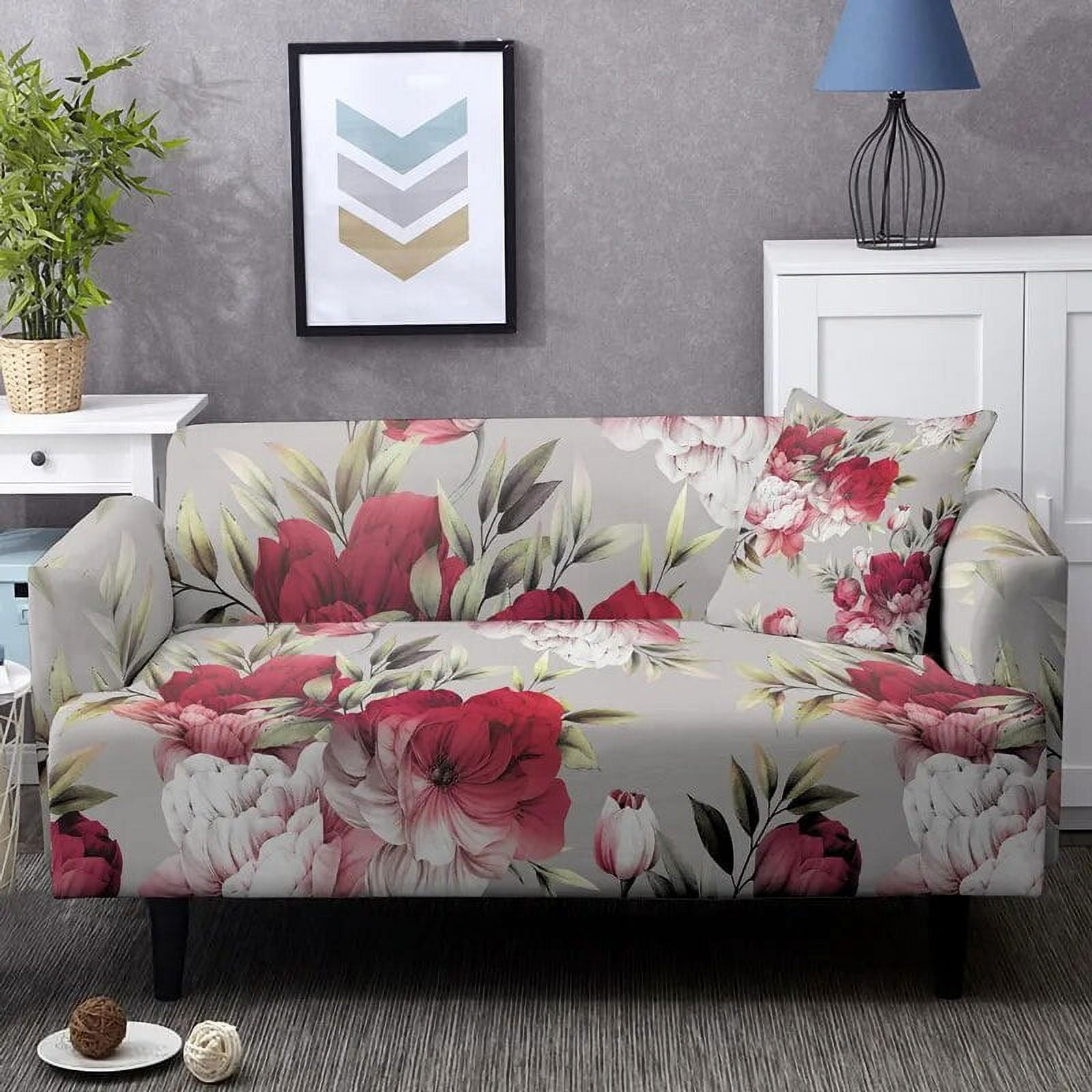 Stretch Slipcovers 1/2/3/4 Seat Peony Print Sectional Elastic Sofa ...